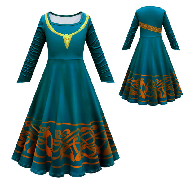 Brave Princess Merida Kids Girl Costume Dress With Cape and Shoulder b ...